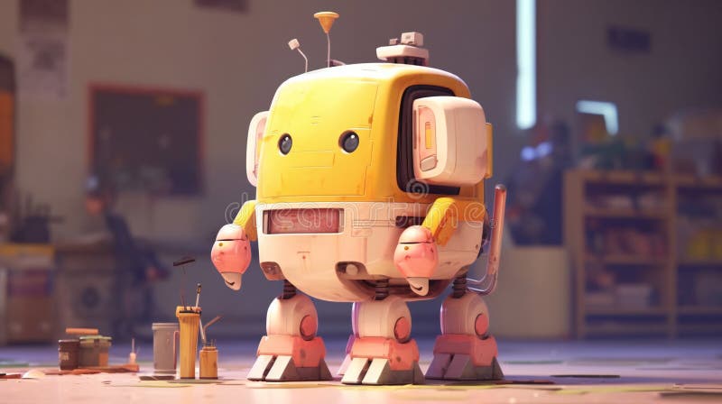 Lego robot in a workshop stock illustration. Illustration of robot ...