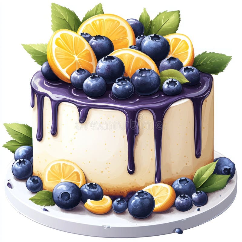 Illustration of a Lemon Blueberry Cake with Purple Icing Stock ...