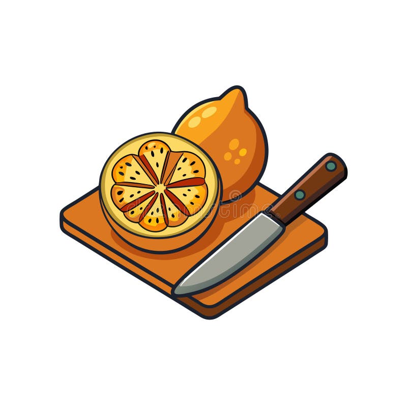 Lemon cutting Board knife stock vector. Illustration of lime - 86020866