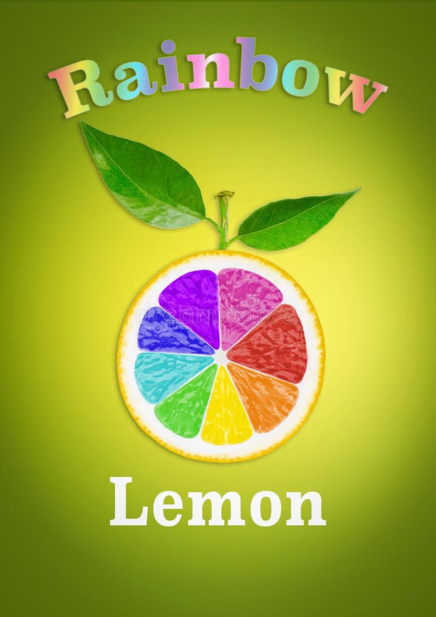 Illustration of a Lemon Slice with a "Rainbow Lemon " Text on it Stock ...
