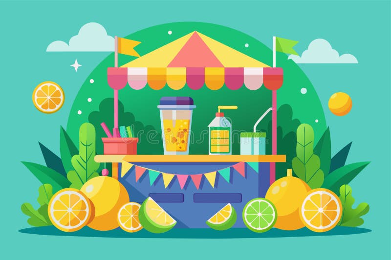 An Illustration of a Lemonade Stand Surrounded by Lemons and Oranges ...
