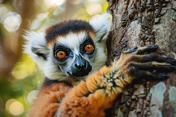 A Lemur Resting on the Trunk of the Tree, High Quality, High Resolution ...