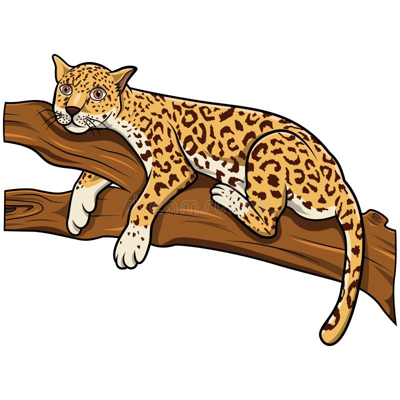 Leopard Lying on a Tree Branch Line Art. Ai Generated Illustration ...