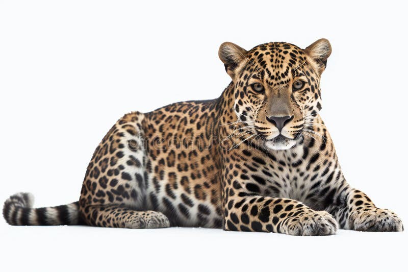 Leopard Lying on White Background, Front View, Isolated Stock ...