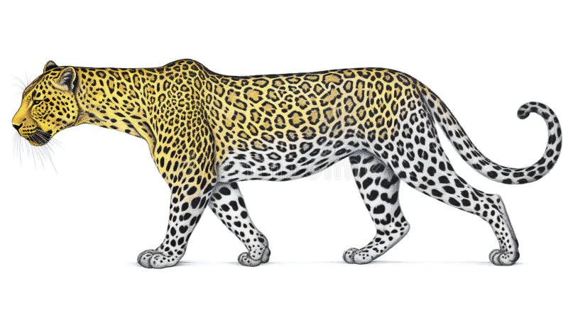 Leopard Isolated on White Background, Side View Stock Illustration ...