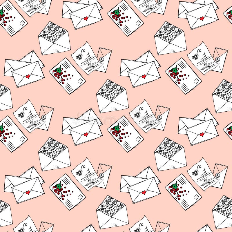 Illustration of Letters and Envelopes. Romantic Messages. Seamless ...