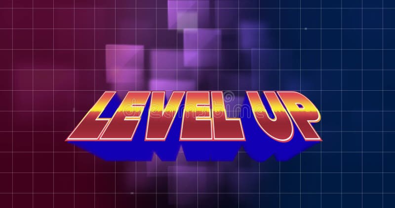 Illustration of Level Up Text with Geometric Shapes and Grid Pattern ...