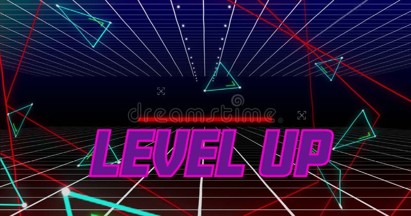 Illustration of Level Up Text with Geometric Shapes and Grid Pattern ...