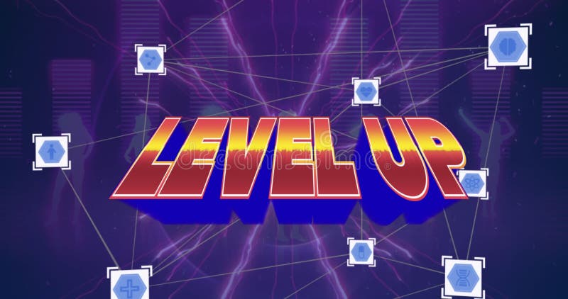 Illustration of Level Up Text with Icons in Squares Connected with ...