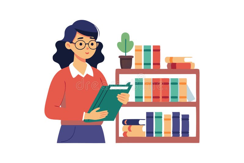 Illustration of a Librarian Organizing Books Stock Vector ...
