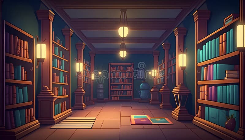 Illustration of a Library Interior with Bookshelf and Bookshelf Stock ...