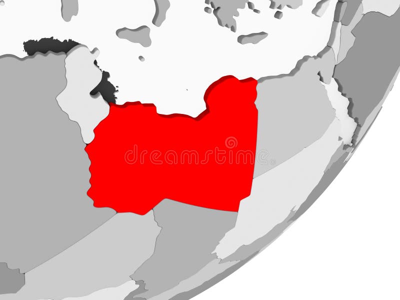 Libya in red on grey map stock illustration. Illustration of ...
