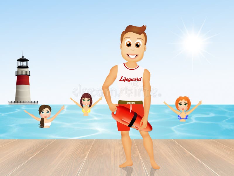 Cute Lifeguard Girl in Red Swimsuit Doing First Aid To Drowning Man ...