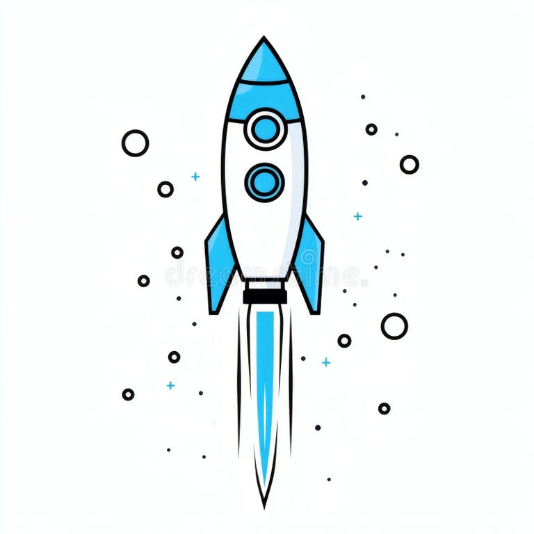 Illustration of a Light Blue and White Rocket Taking Off Against a ...