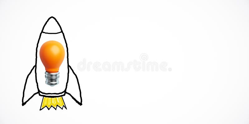 Illustration of a Light Bulb As a Rocket on a White Background. 3D ...