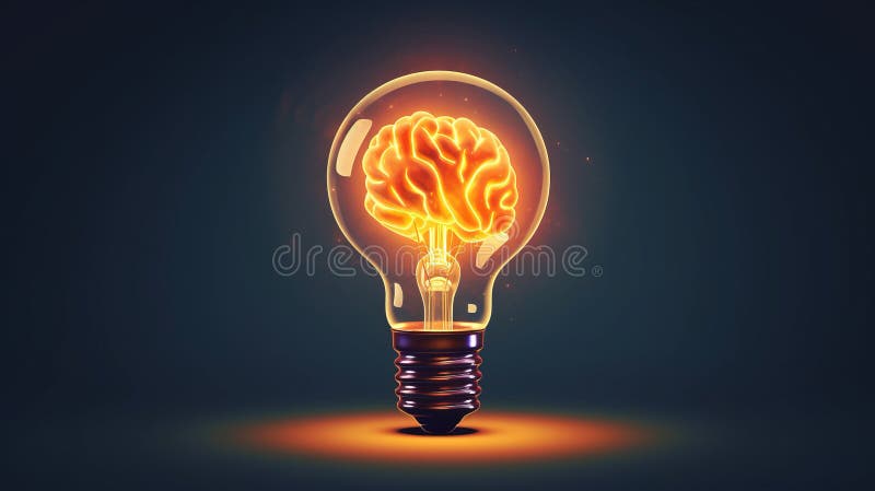 Illustration of Light Bulb with Brain. Generative AI Stock Image ...