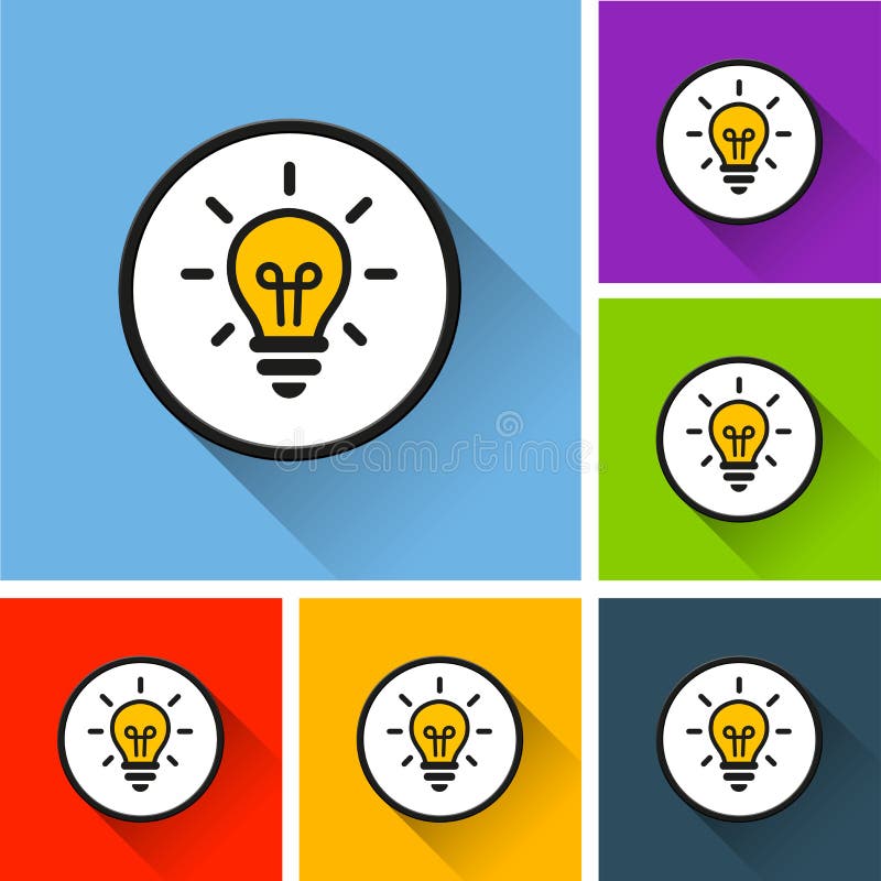 Light Bulb Icons with Long Shadow Stock Vector - Illustration of button ...
