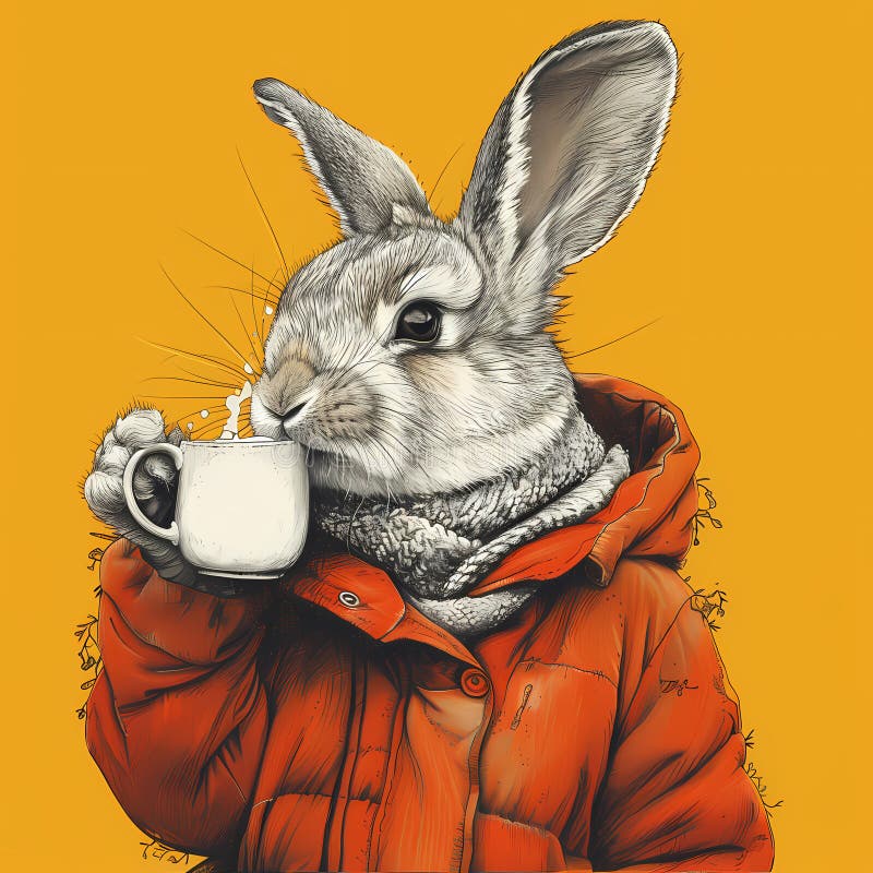 Rabbit Drinking Coffee Stock Illustrations – 133 Rabbit Drinking Coffee ...