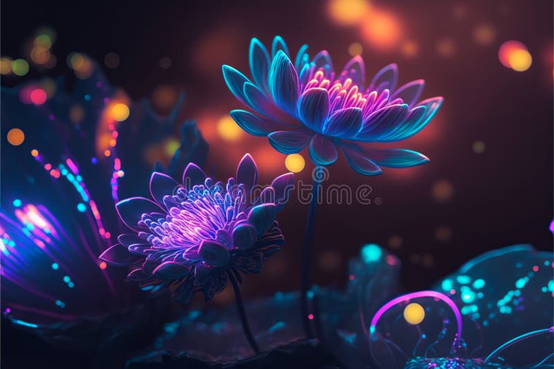 Neon lotus lake stock photo. Image of lotus, flower - 267666454