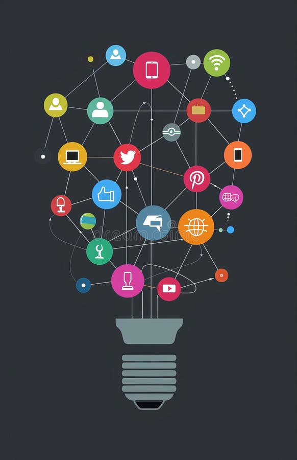 Graphic Of A Lightbulb With Multiple Social Media Icons And