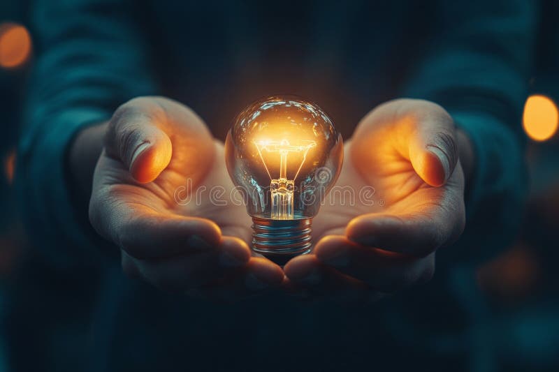 Generative Ai, Illustration of a Lighted Lamp, Creative Ideas are ...