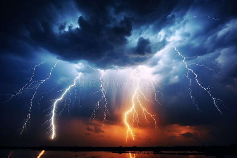 Illustration of Lightning in the Night. Generative AI Stock ...