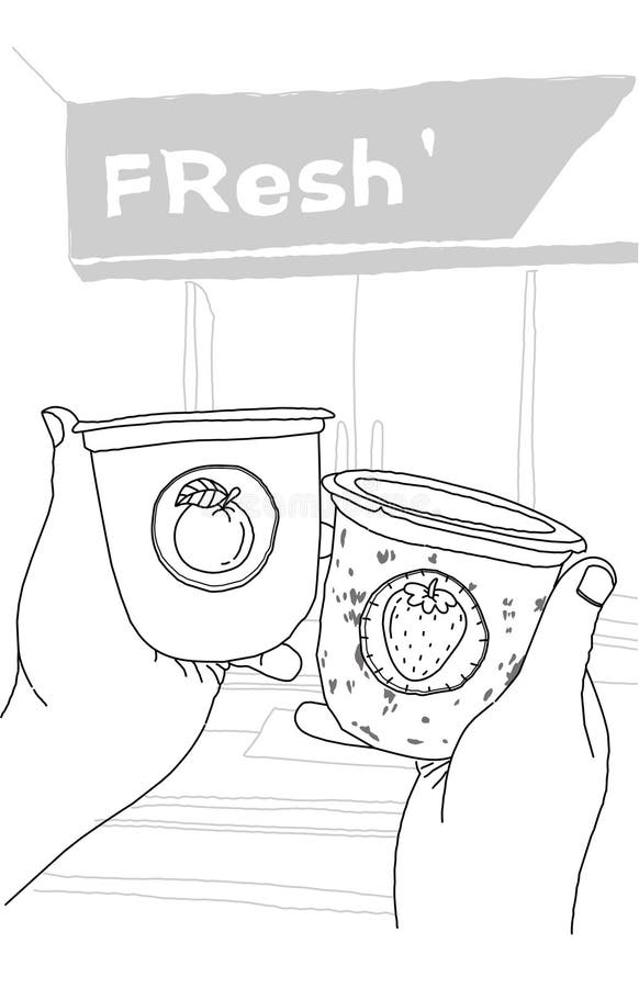 Illustration Line Art of Fruit Juice in the Plastic Cup Stock Vector ...