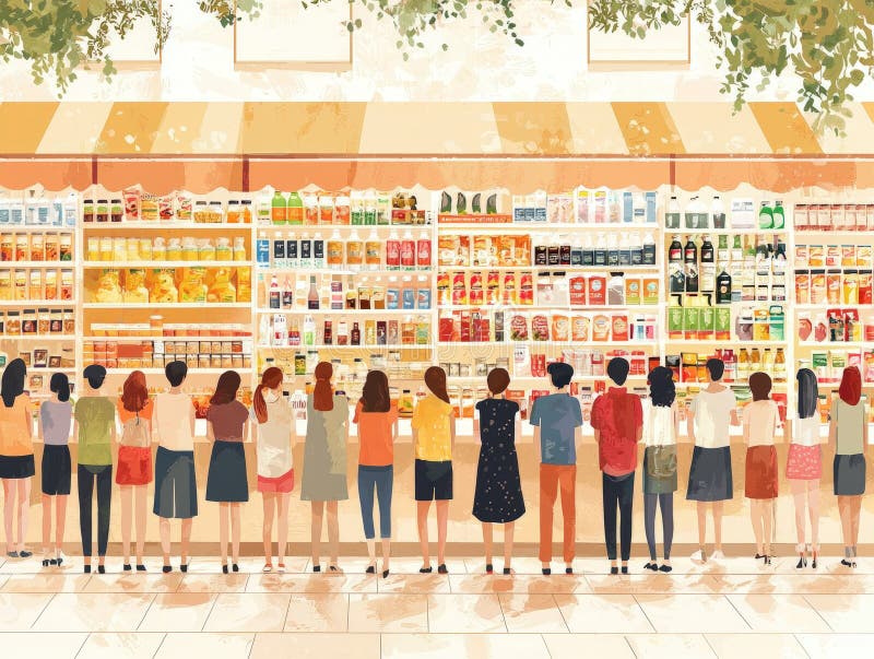 An Illustration of a Line of Customers Waiting for Service, Showcasing ...