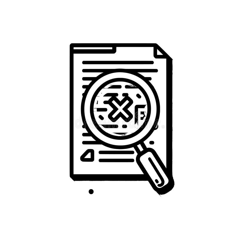 Line Icon of Magnifying Glass Over Document with X. Stock Illustration ...