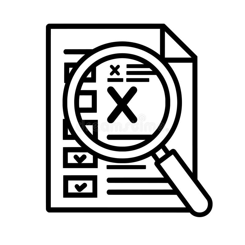 Featuring Line Icon of Magnifying Glass Over Document with X. Stock ...