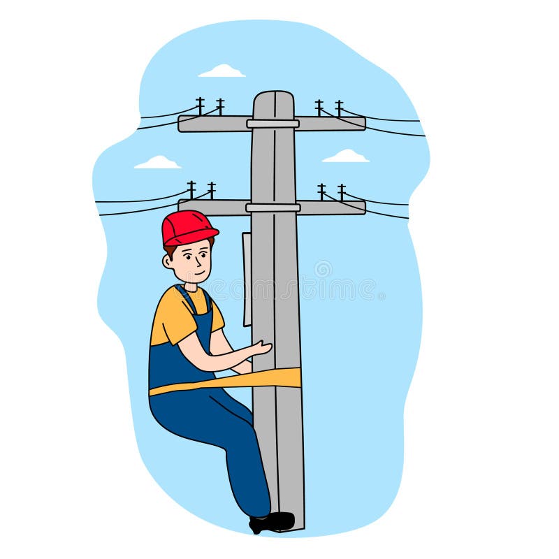 Illustration of Lineman with Electrical Installation on the City for ...
