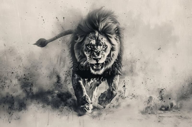 Illustration of a Lion in Chinese Brush Stroke Calligraphy with Black ...