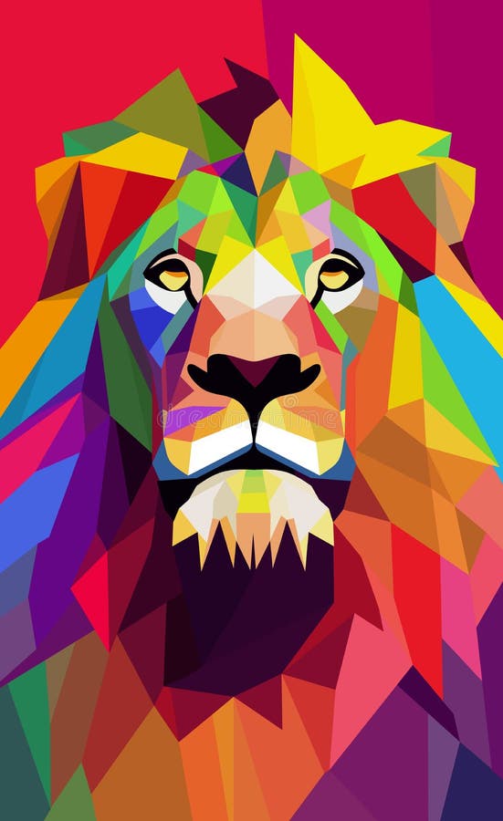 Illustration of Lion Head on Color Pop Art Style. Creative Animals Art ...