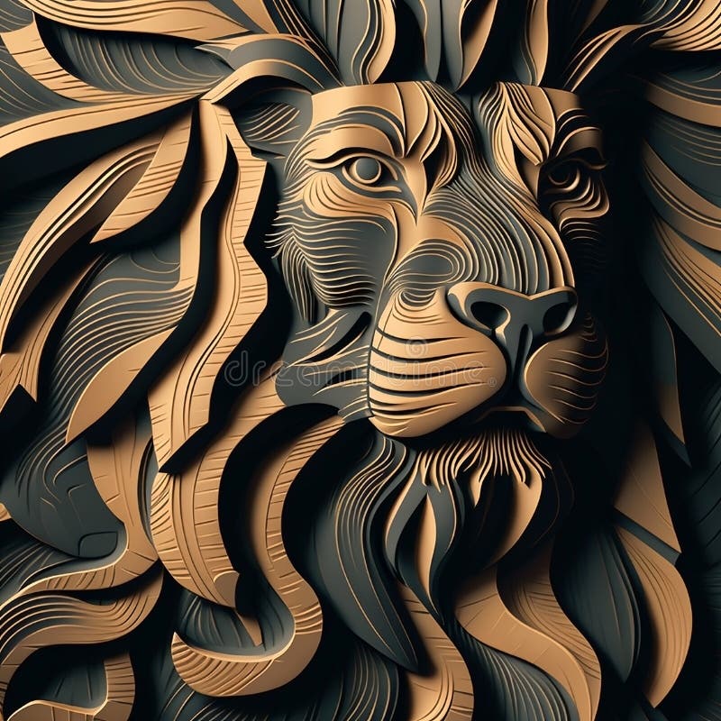 Illustration with Lion Head in Wood Texture Style Stock Illustration ...