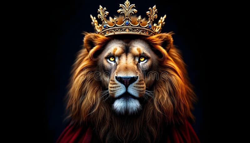 An Illustration of a Lion Wearing a Golden Crown on Its Head Stock ...