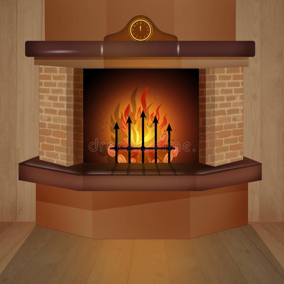 Illustration of the Lit Fireplace Stock Illustration - Illustration of ...