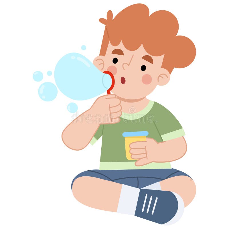 Illustration of Little Boy Blowing Bubbles with Soap Stock Vector ...