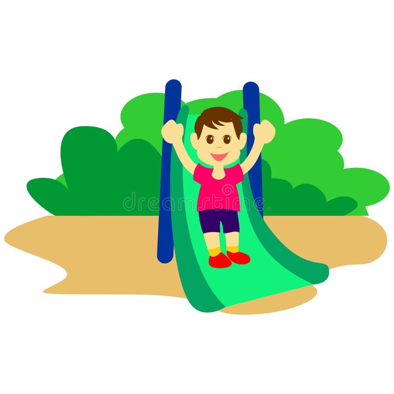Illustration of Little Boy Playing on the Slide Stock Vector ...