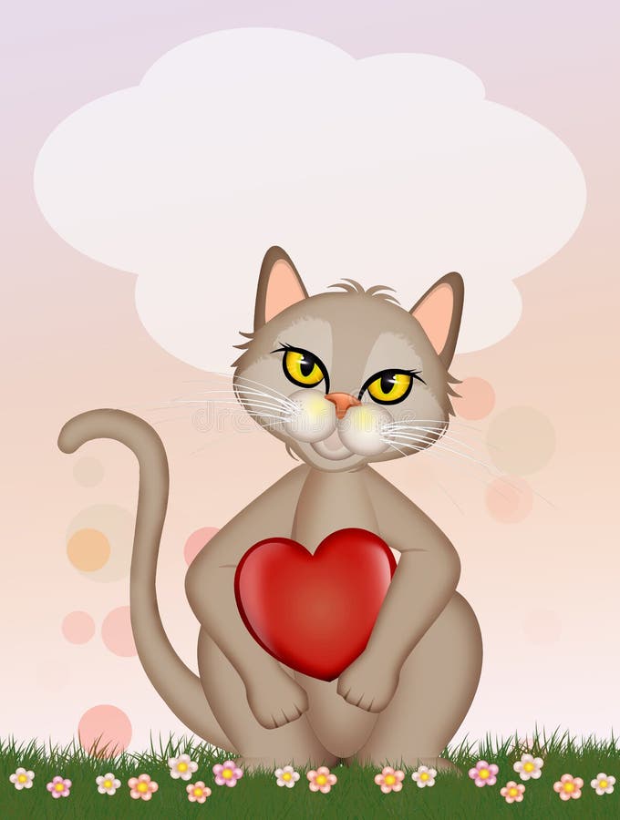 Illustration of Cat with Heart Stock Illustration - Illustration of ...