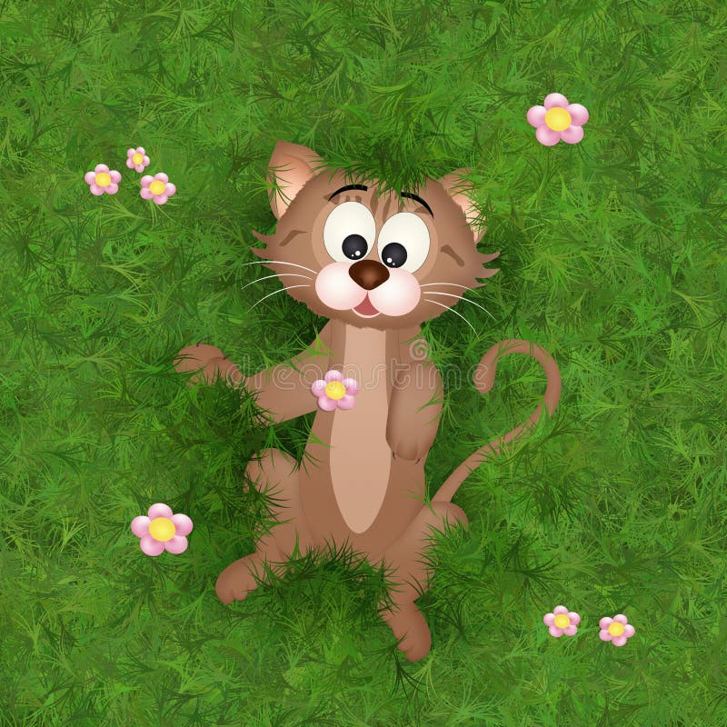 Little cat in spring stock illustration. Illustration of meadow - 112494894