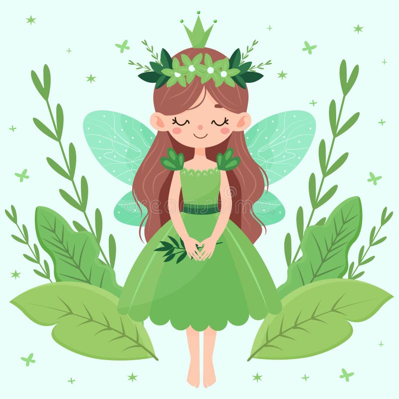 Illustration of a Little Forest Fairy Princess Flat Stock Vector ...