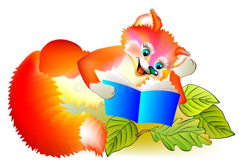 Illustration of Little Fox Reading a Book. Stock Vector - Illustration ...