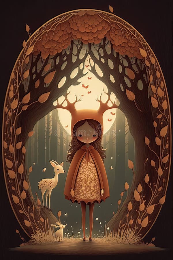 Illustration of a Little Girl on a Forest Stock Illustration ...