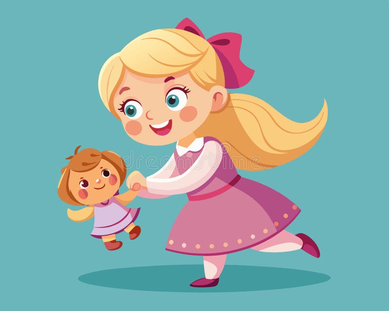 Illustration of a Little Girl Playing with a Doll Vector Stock Vector ...