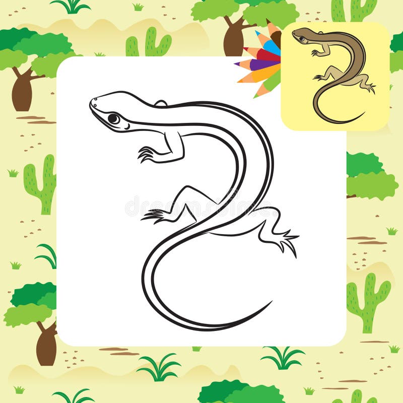 Illustration of Little Lizard. Coloring Page Stock Vector ...