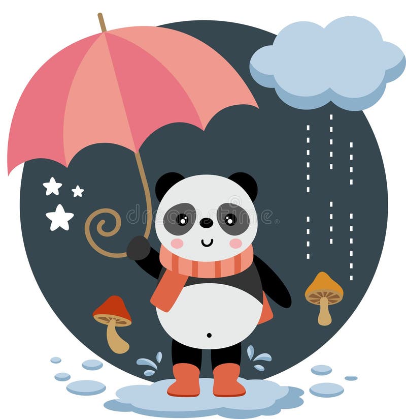 Illustration of Little Panda with Umbrella Rain Stock Illustration ...