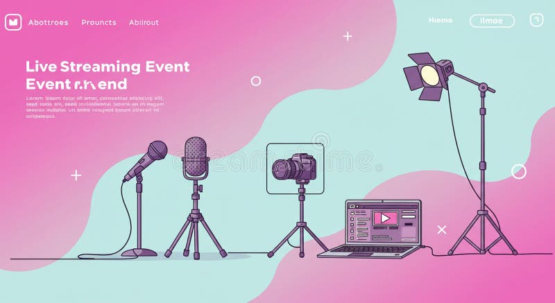 Illustration of a Live Streaming Setup Against a Pink and Aqua ...