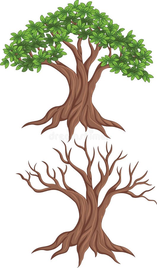 Cartoon Illustration of a Living Tree and Dead Tree Stock Vector ...