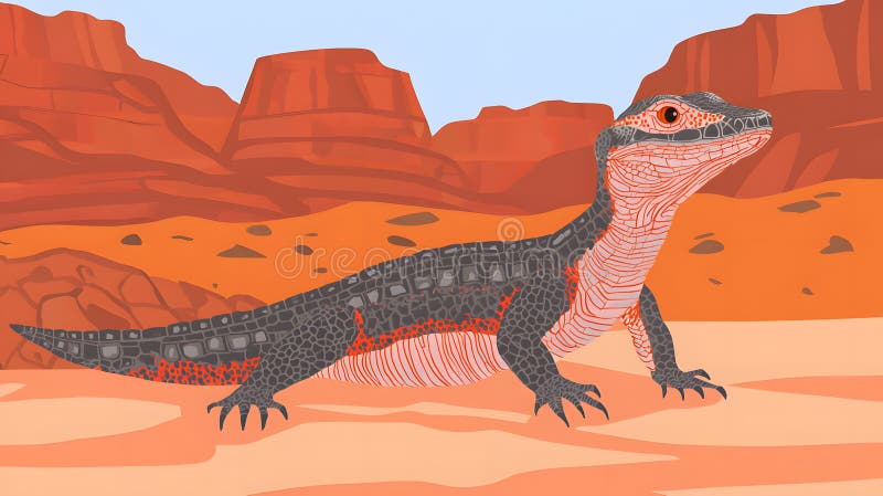 Illustration of a Lizard in a Desert Landscape. Stock Illustration ...