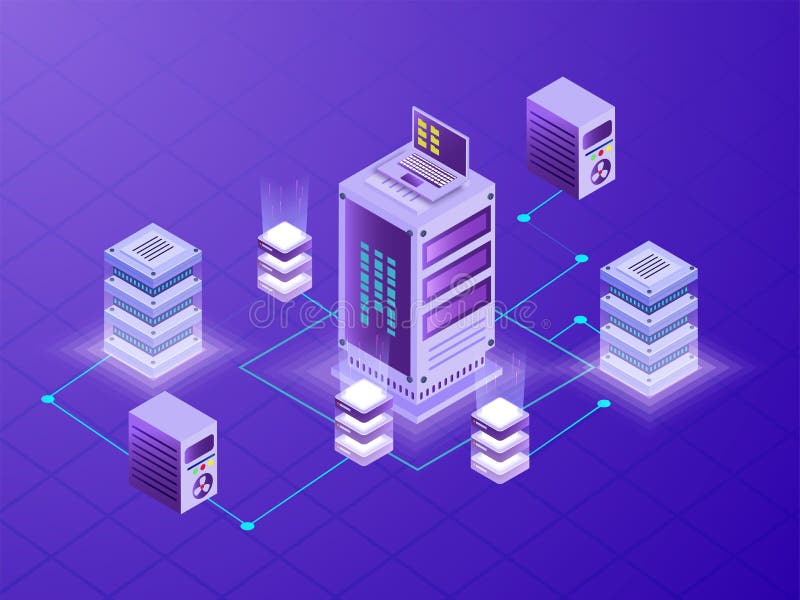 3D Illustration of Main Server Connected with Computer, Laptop a Stock ...